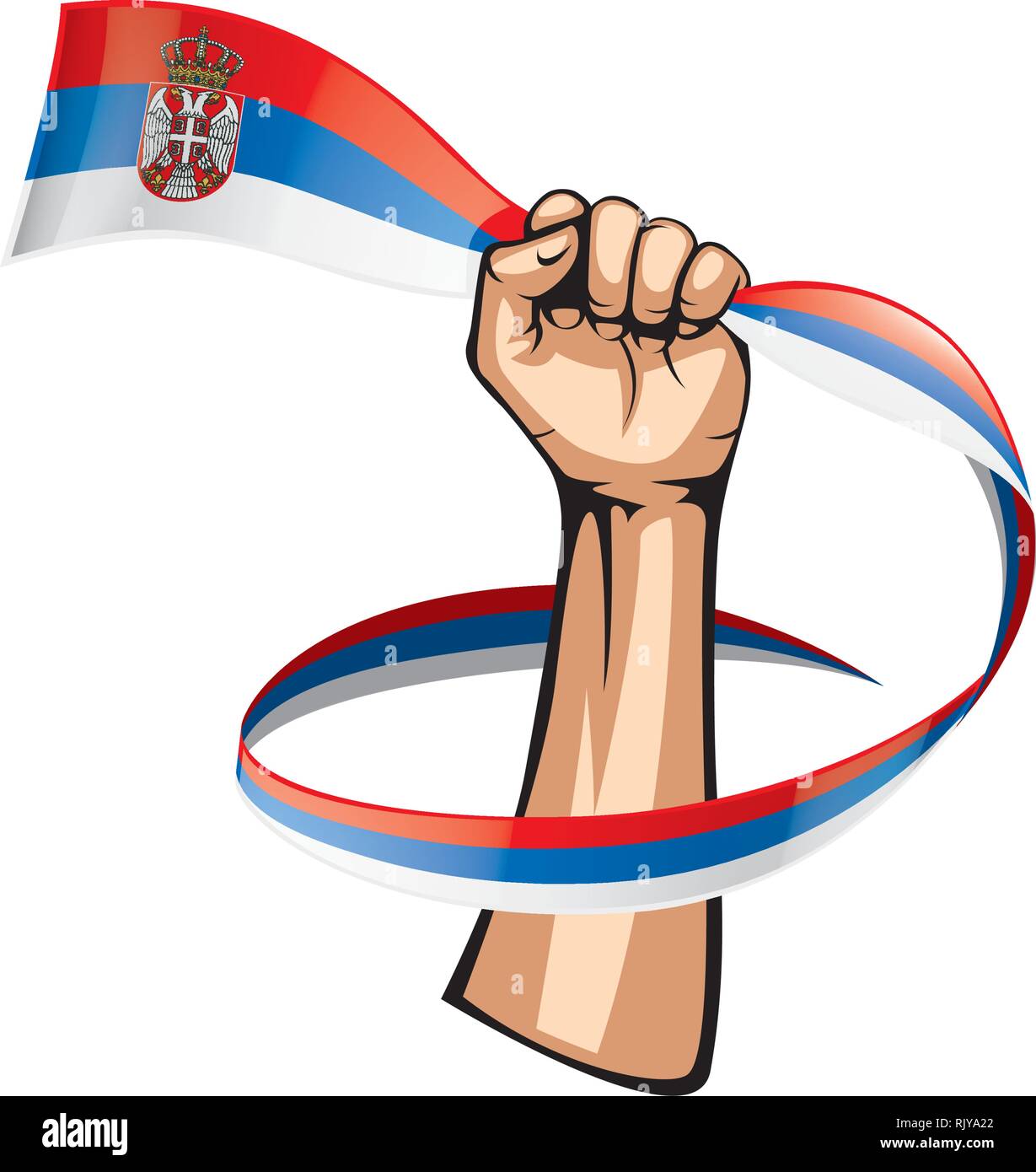 Serbia flag and hand on white background. Vector illustration Stock ...
