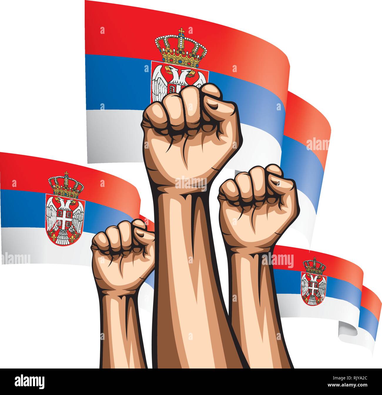 Serbia flag and hand on white background. Vector illustration Stock ...