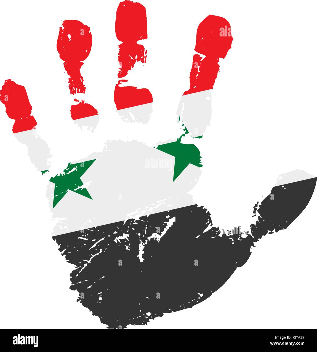 Syria flag and hand on white background. Vector illustration Stock ...