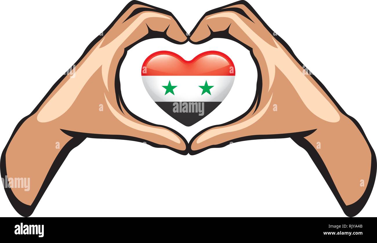Syria flag and hand on white background. Vector illustration Stock ...