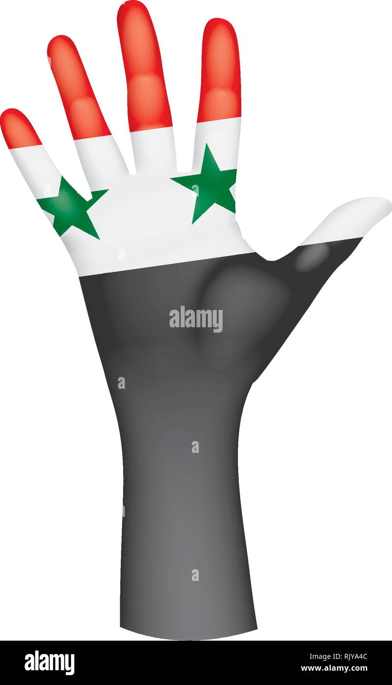 Syria flag and hand on white background. Vector illustration Stock ...