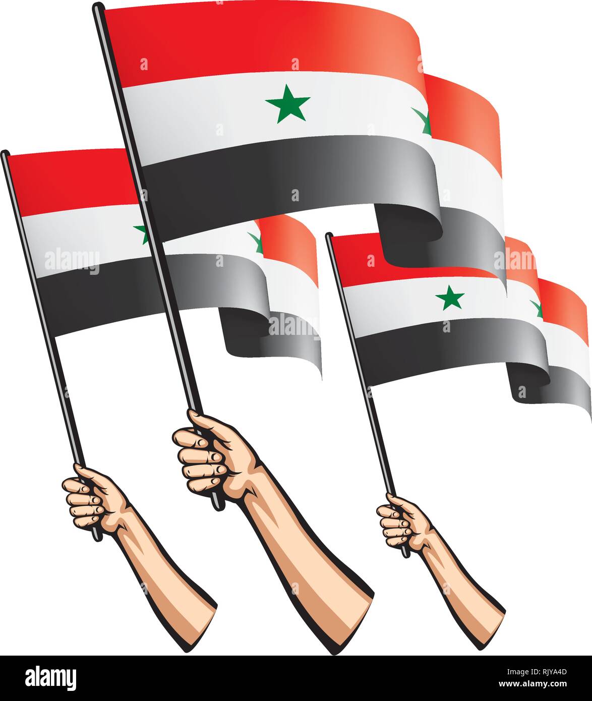Syria flag and hand on white background. Vector illustration Stock ...