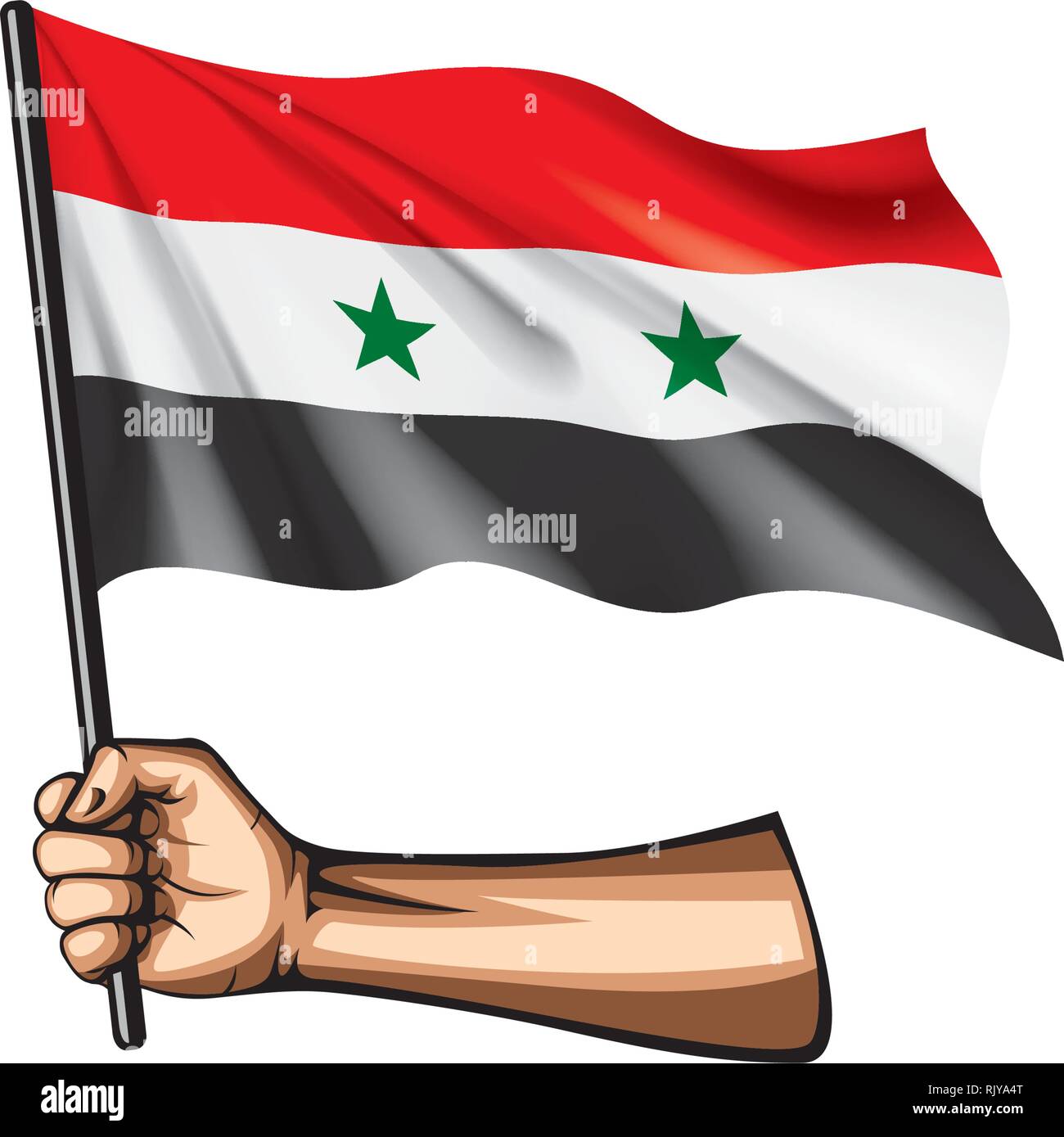Syria flag and hand on white background. Vector illustration Stock ...