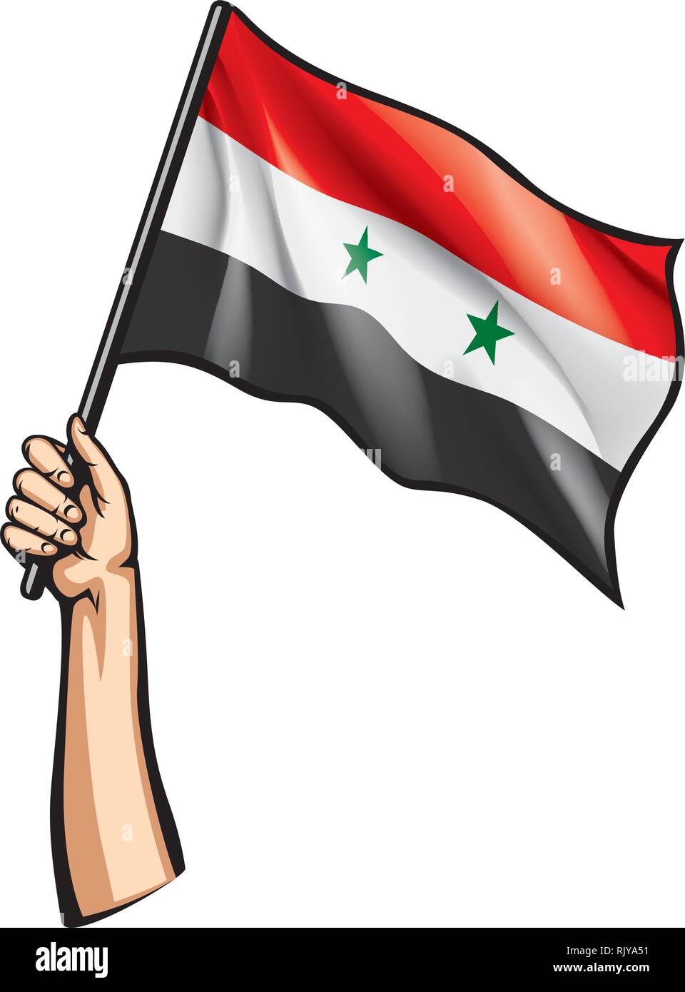Syria flag and hand on white background. Vector illustration Stock ...