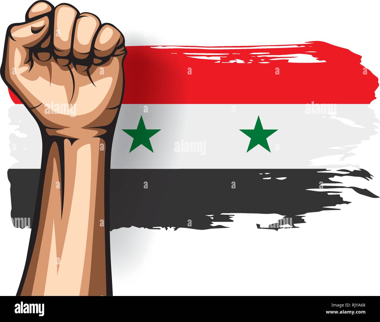Syria flag and hand on white background. Vector illustration Stock ...