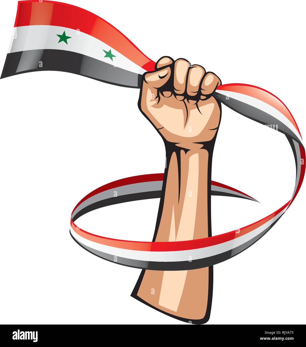 Syria flag and hand on white background. Vector illustration Stock ...