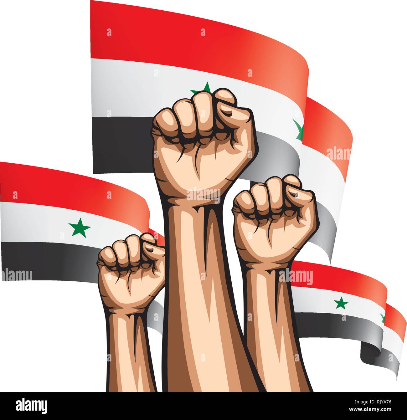 Syria flag and hand on white background. Vector illustration Stock ...