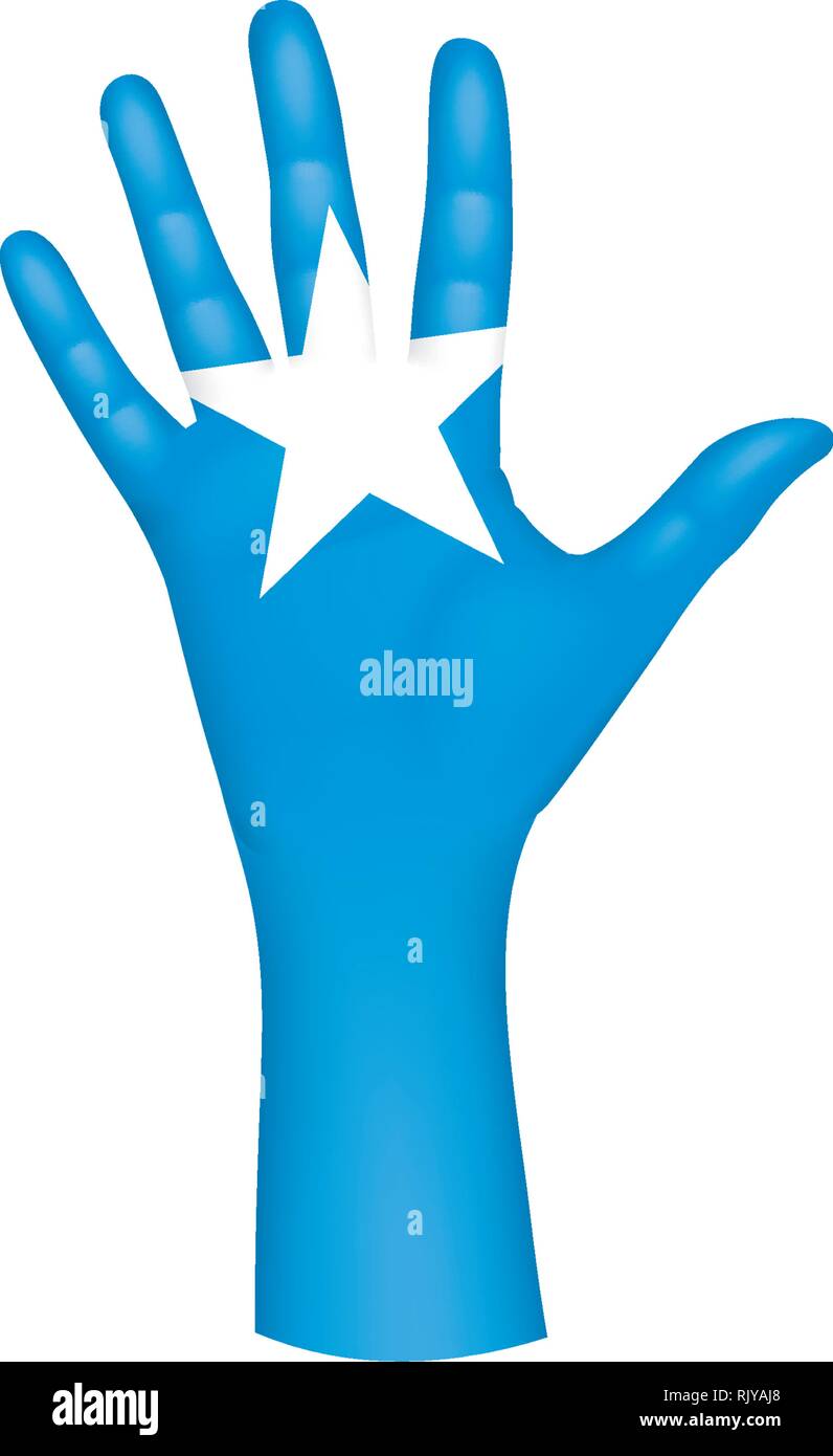 Somalia flag and hand on white background. Vector illustration Stock ...