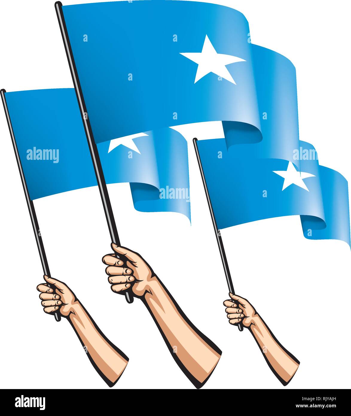 Somalia flag and hand on white background. Vector illustration Stock ...