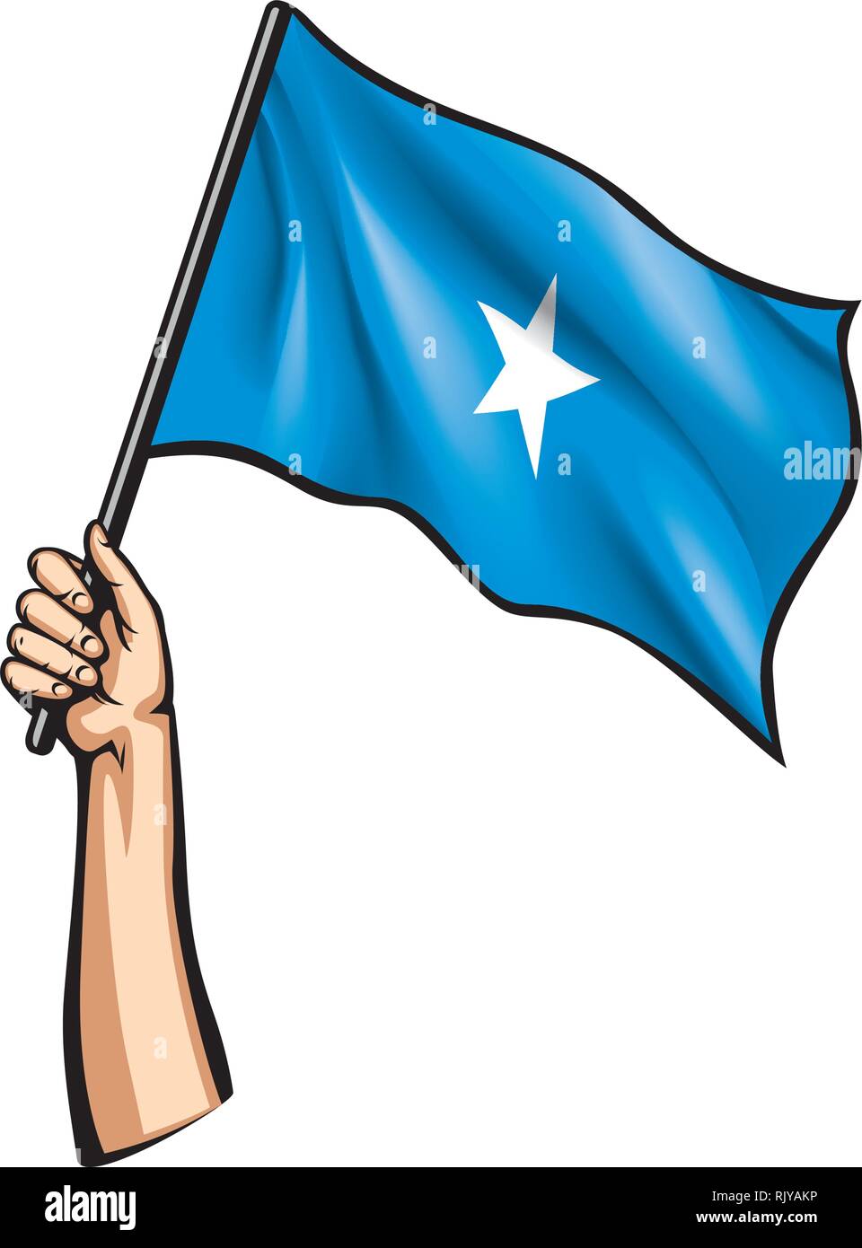 Somalia flag and hand on white background. Vector illustration Stock ...