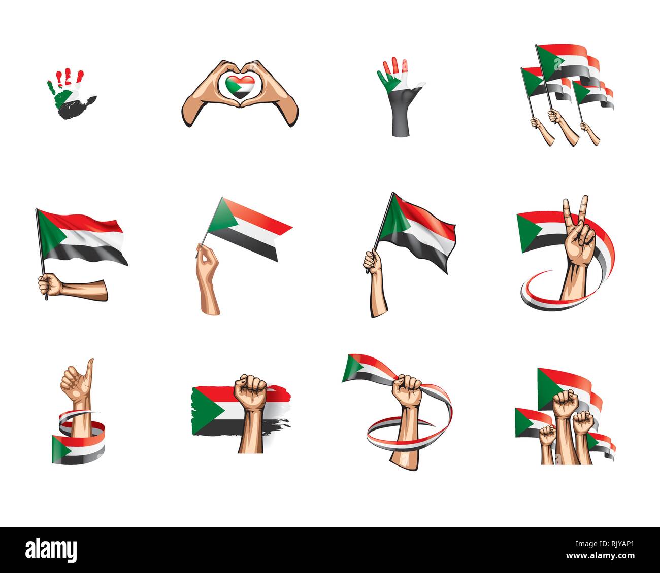 Sudan flag and hand on white background. Vector illustration Stock ...