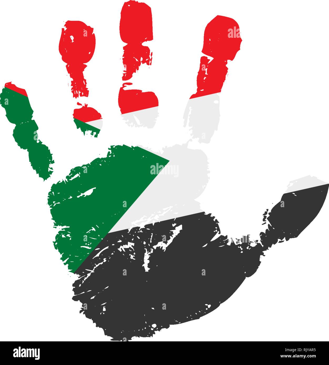 Sudan flag and hand on white background. Vector illustration Stock ...