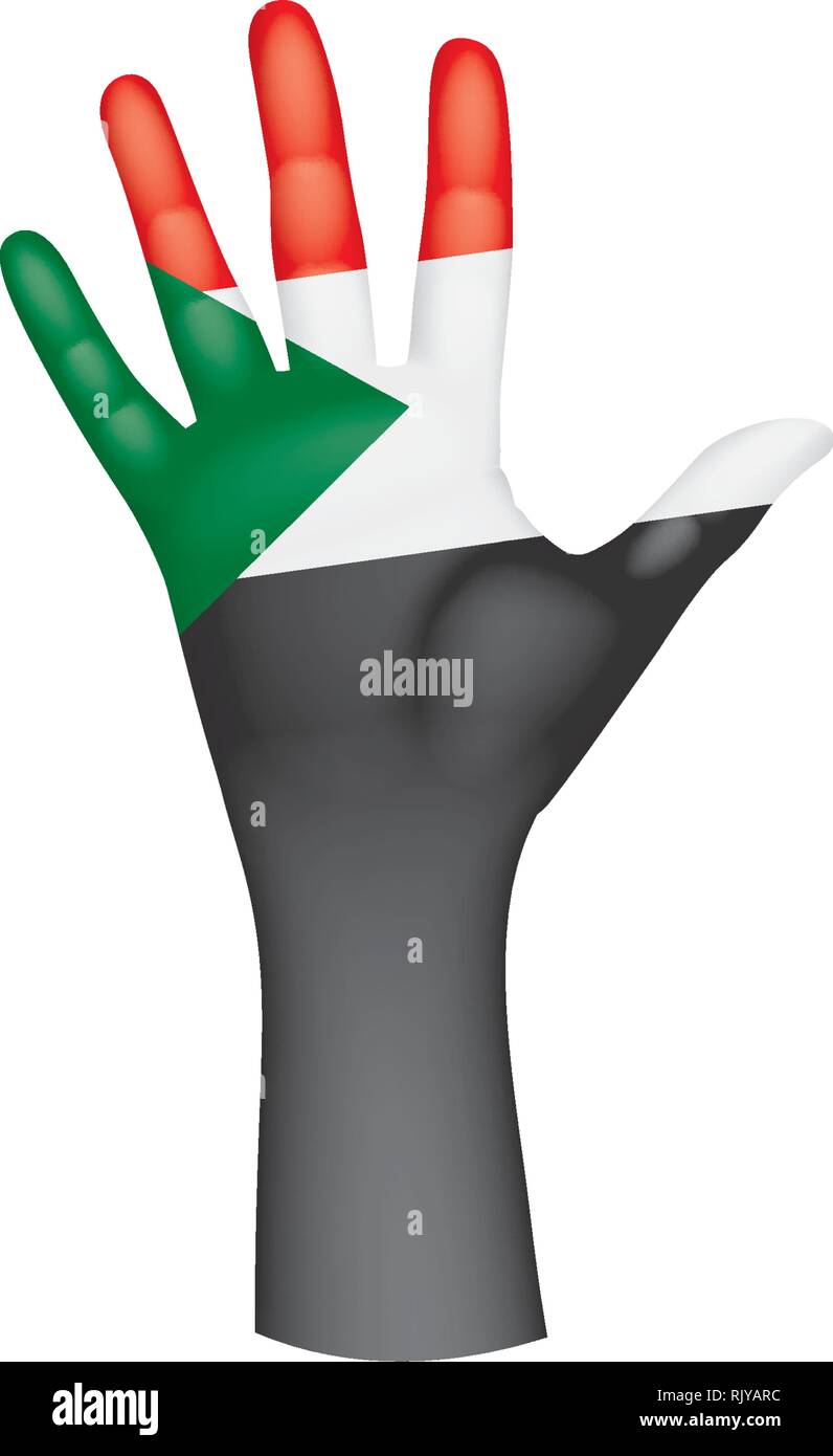 Sudan flag and hand on white background. Vector illustration Stock ...
