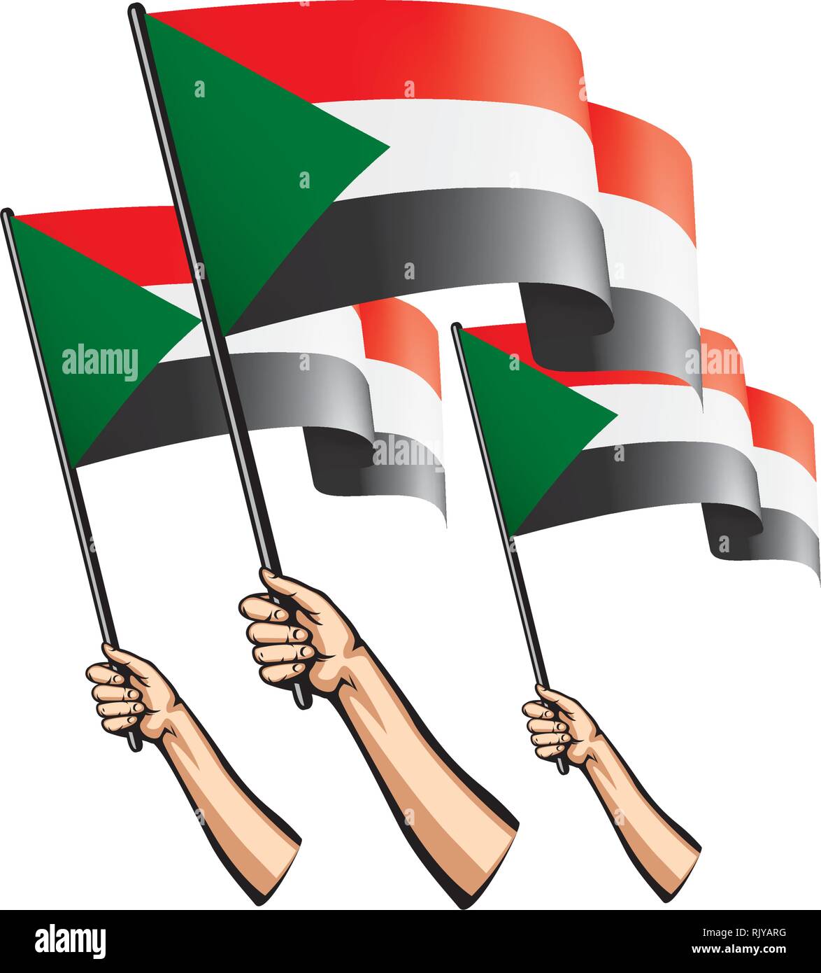 Sudan flag and hand on white background. Vector illustration Stock ...