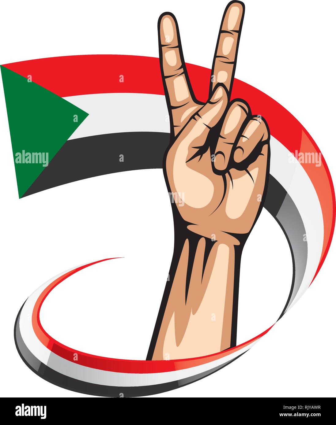 Sudan flag and hand on white background. Vector illustration Stock ...