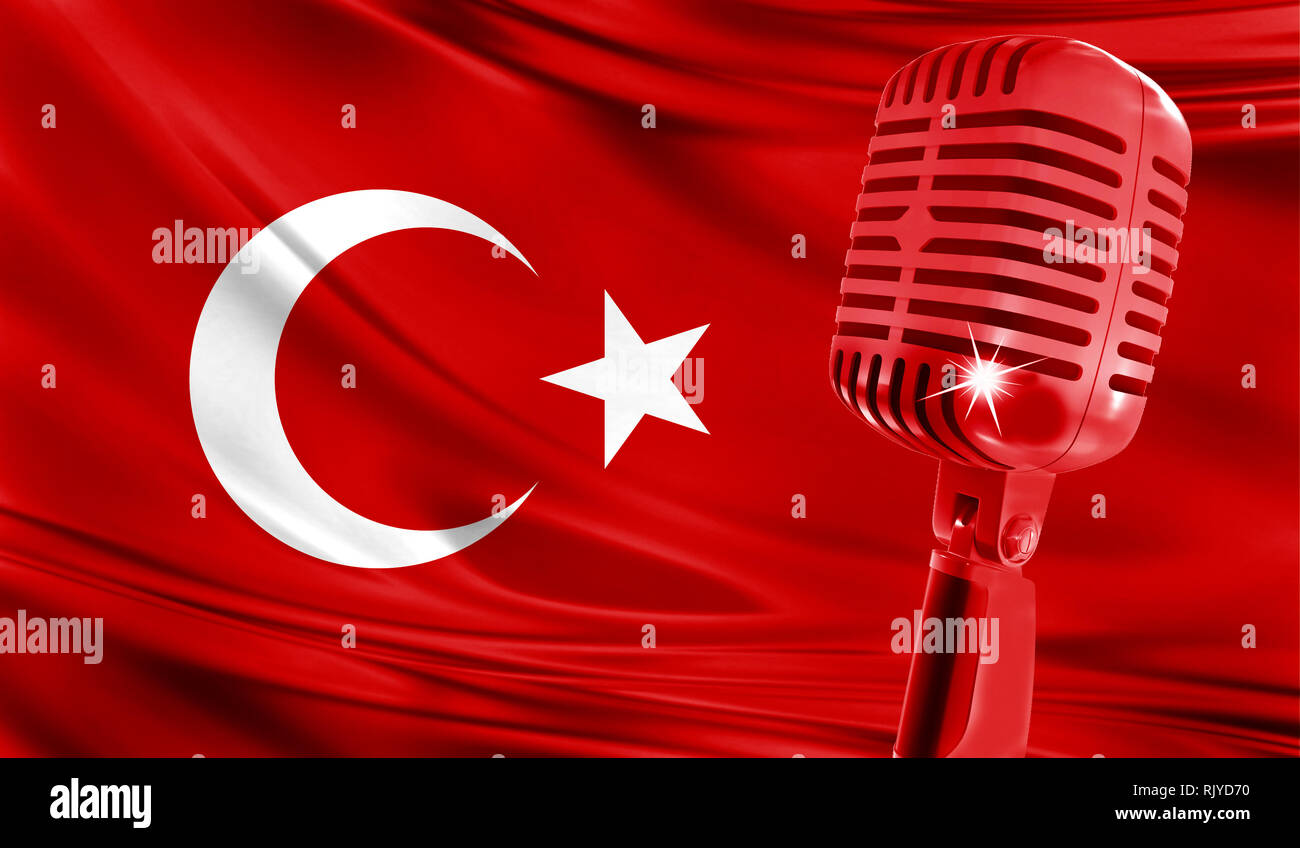 Microphone on fabric background of flag of Turkey close-up Stock Photo ...