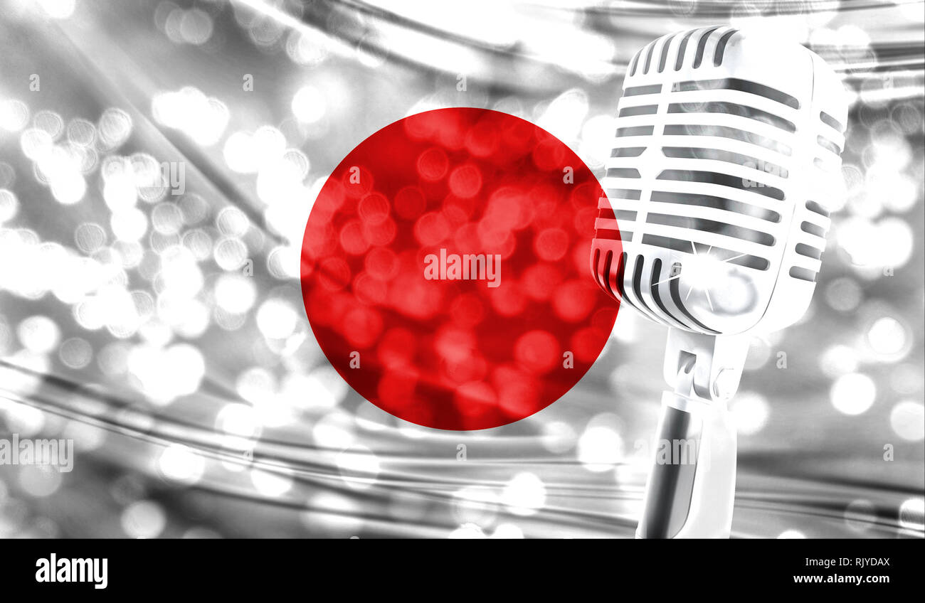 Microphone on a background of a blurry Japan flag close-up Stock Photo ...