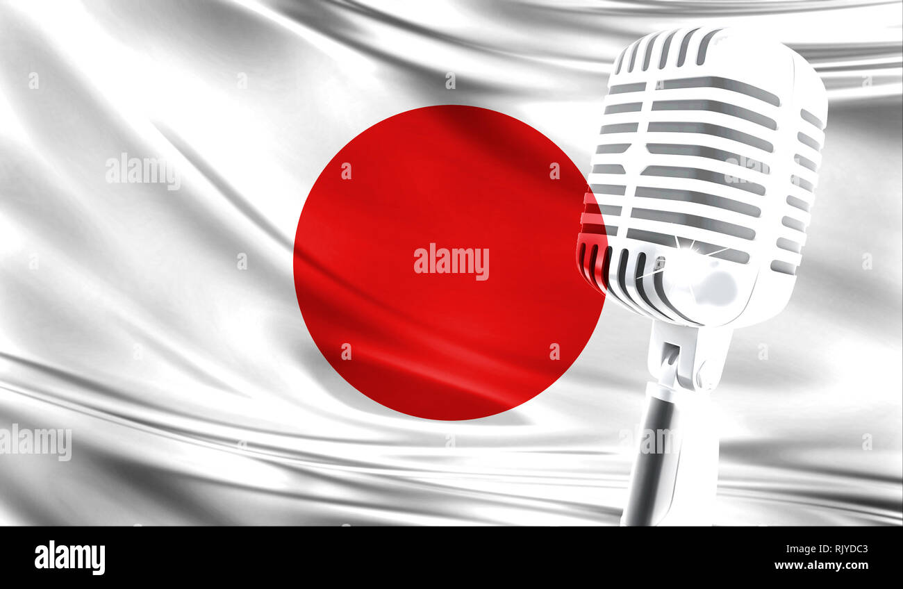 Microphone on fabric background of flag of Japan close-up Stock Photo ...