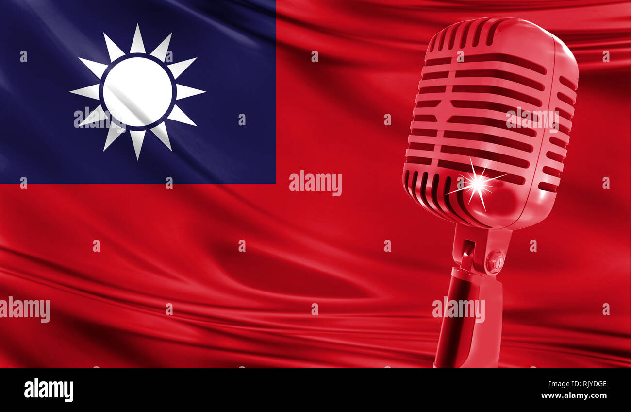 Microphone on fabric background of flag of Taiwan close-up Stock Photo ...