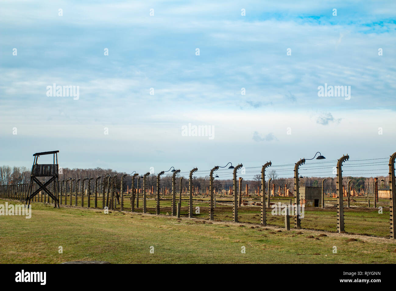 Guard tower at Auschwitz concentration camp Stock Photo - Alamy