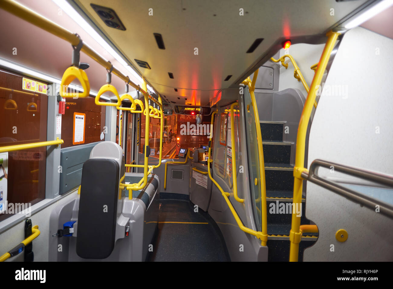 HONG KONG - MAY 05, 2015: lower deck of double-decker bus in Hong Kong ...