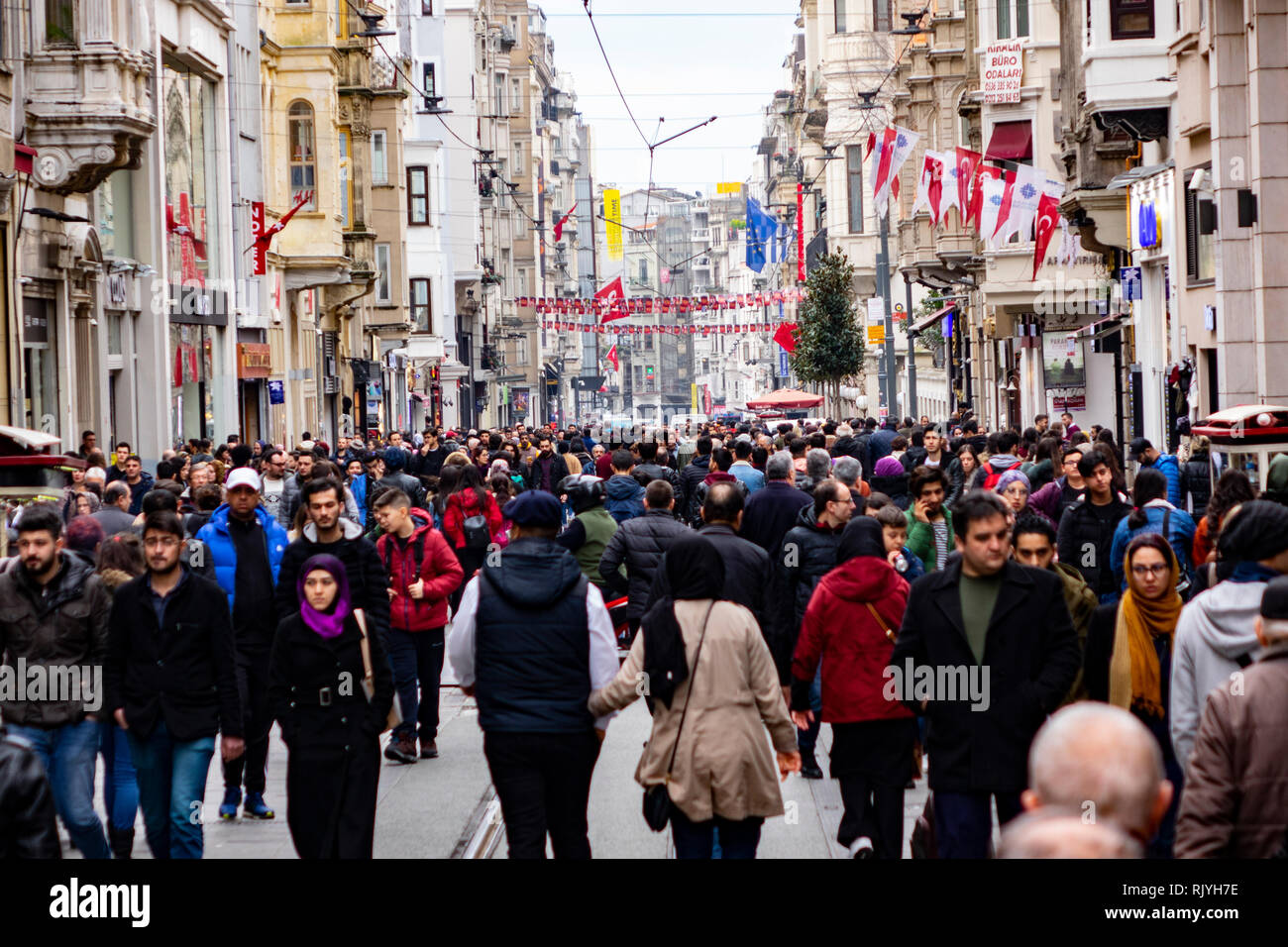 ISTANBUL, TURKEY - JANUARY 31: People walking on Istiklal Street ...
