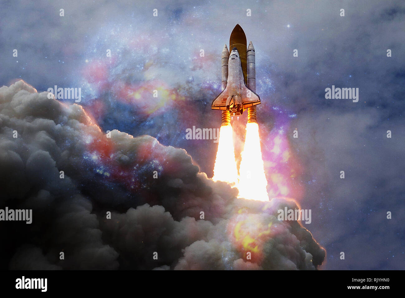 Space shuttle taking off on a mission. Deep space. Beauty of endless ...