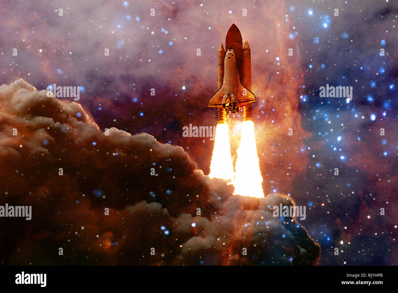 Space shuttle taking off on a mission. Deep space. Beauty of endless ...