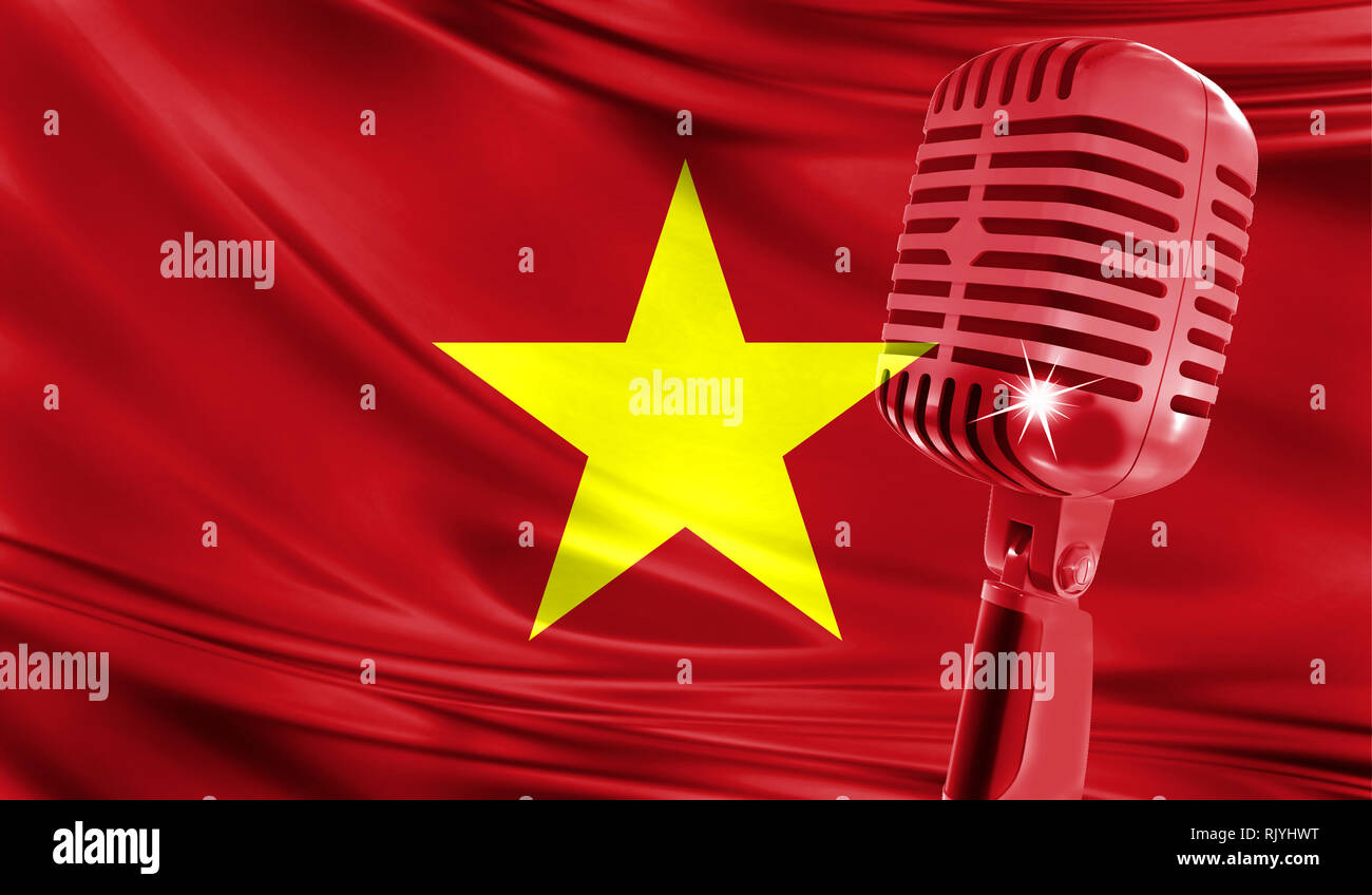 Microphone on fabric background of flag of Vietnam close-up Stock Photo ...
