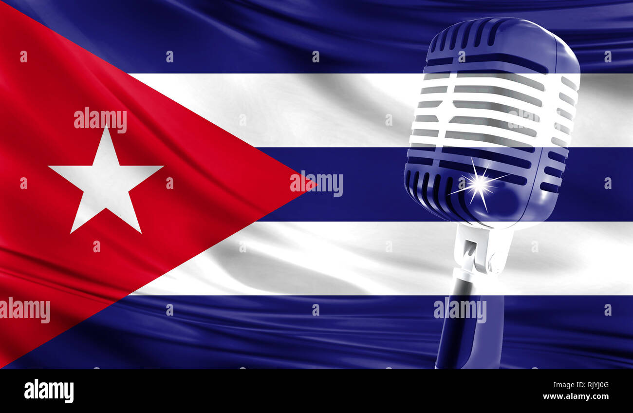 Microphone on fabric background of flag of Cuba close-up Stock Photo ...