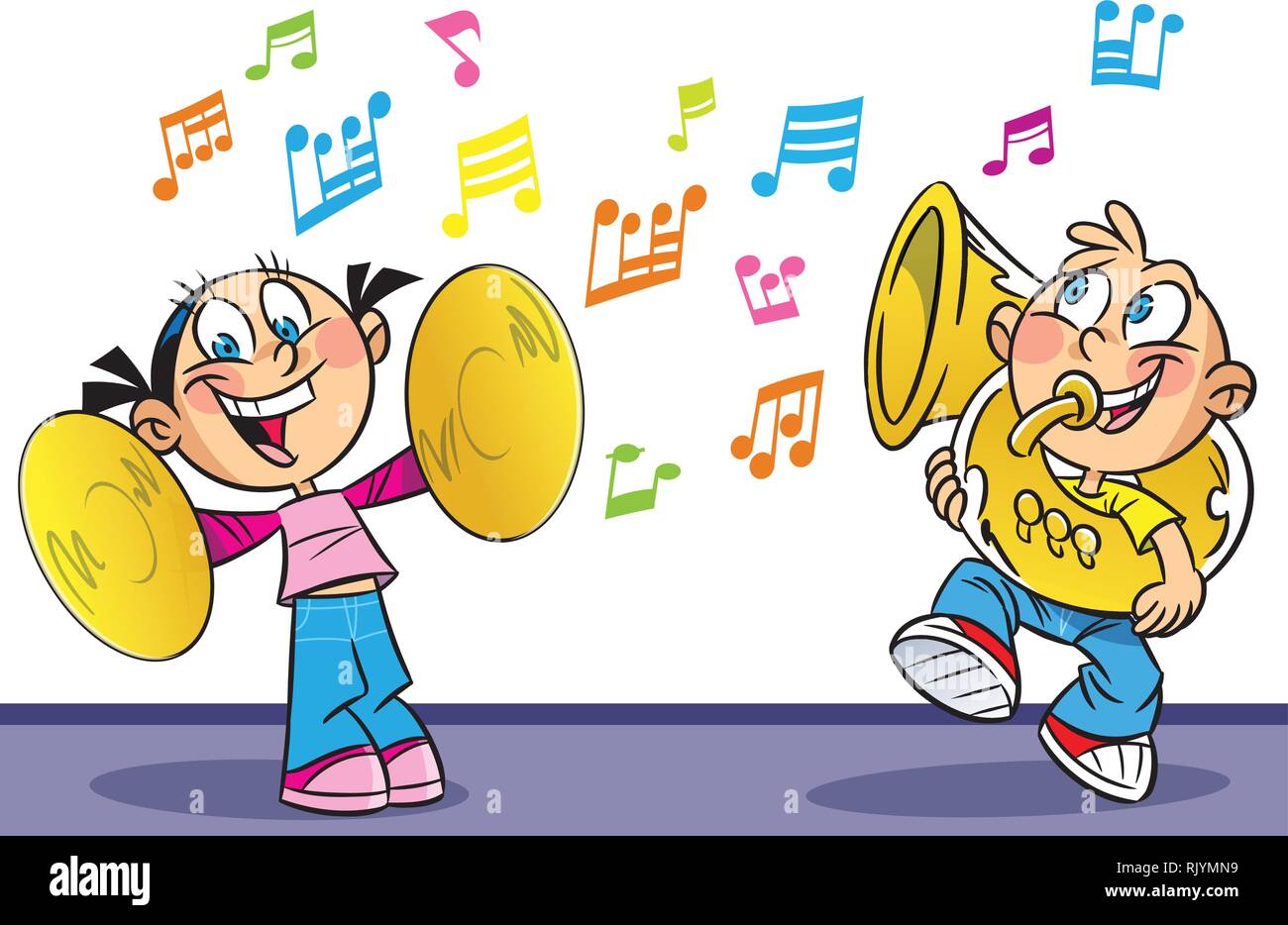 The following illustration shows cartoon boy and girl who play musical ...