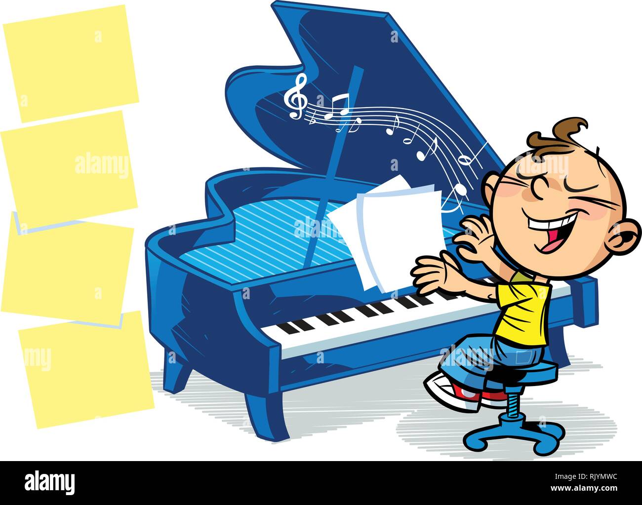 The illustration presented to the boy who plays the grand piano Stock ...