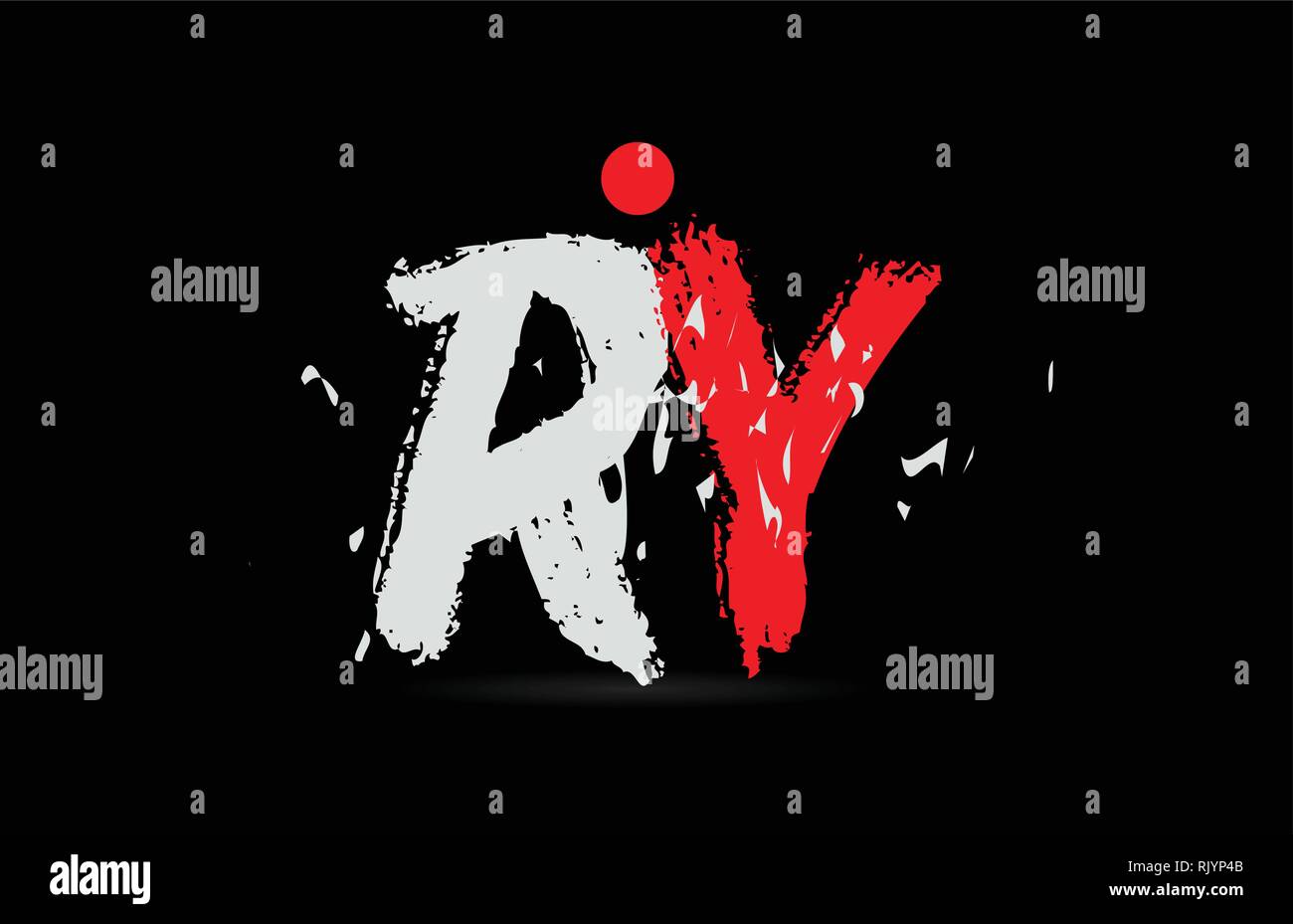 Design of alphabet letter combination RY R Y on black background with ...