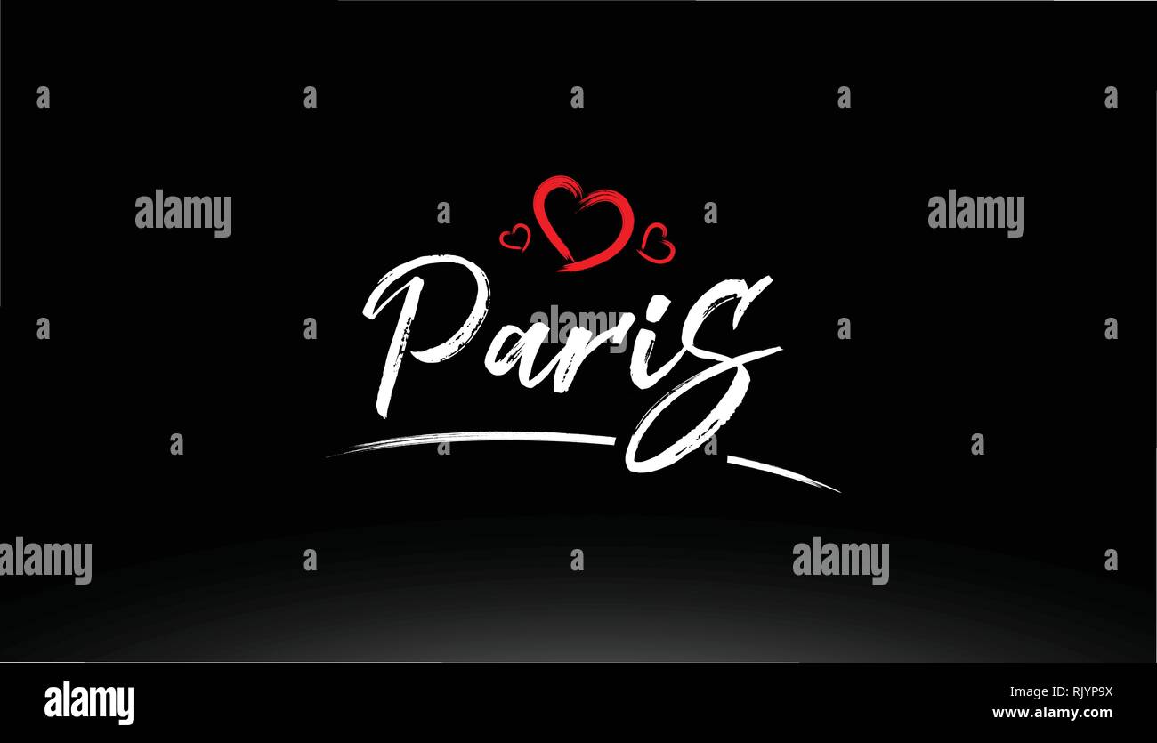 paris city hand written text with red heart suitable for logo or ...