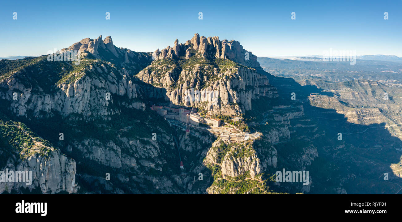 Aerial; panoramic view of famous mountain range, place of pilgrimage ...