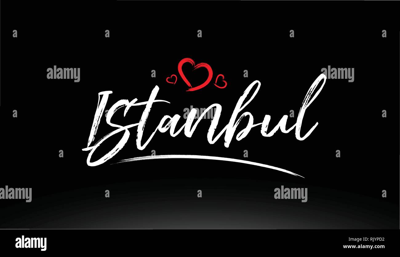 istanbul city hand written text with red heart suitable for logo or ...