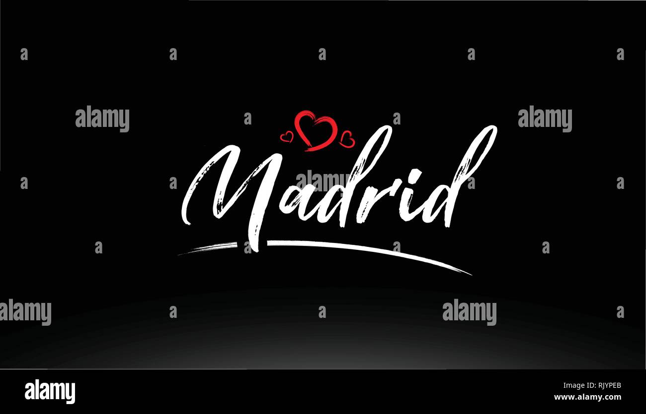 madrid city hand written text with red heart suitable for logo or ...