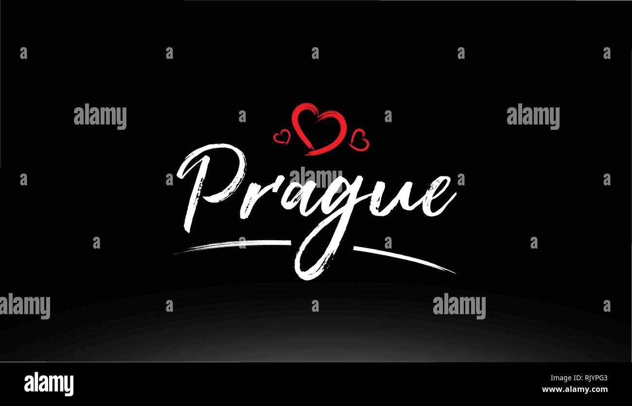 prague city hand written text with red heart suitable for logo or ...