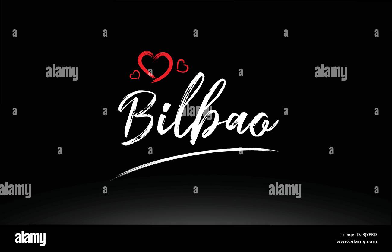 bilbao city hand written text with red heart suitable for logo or ...