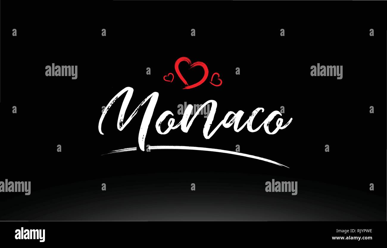 monaco city hand written text with red heart suitable for logo or ...