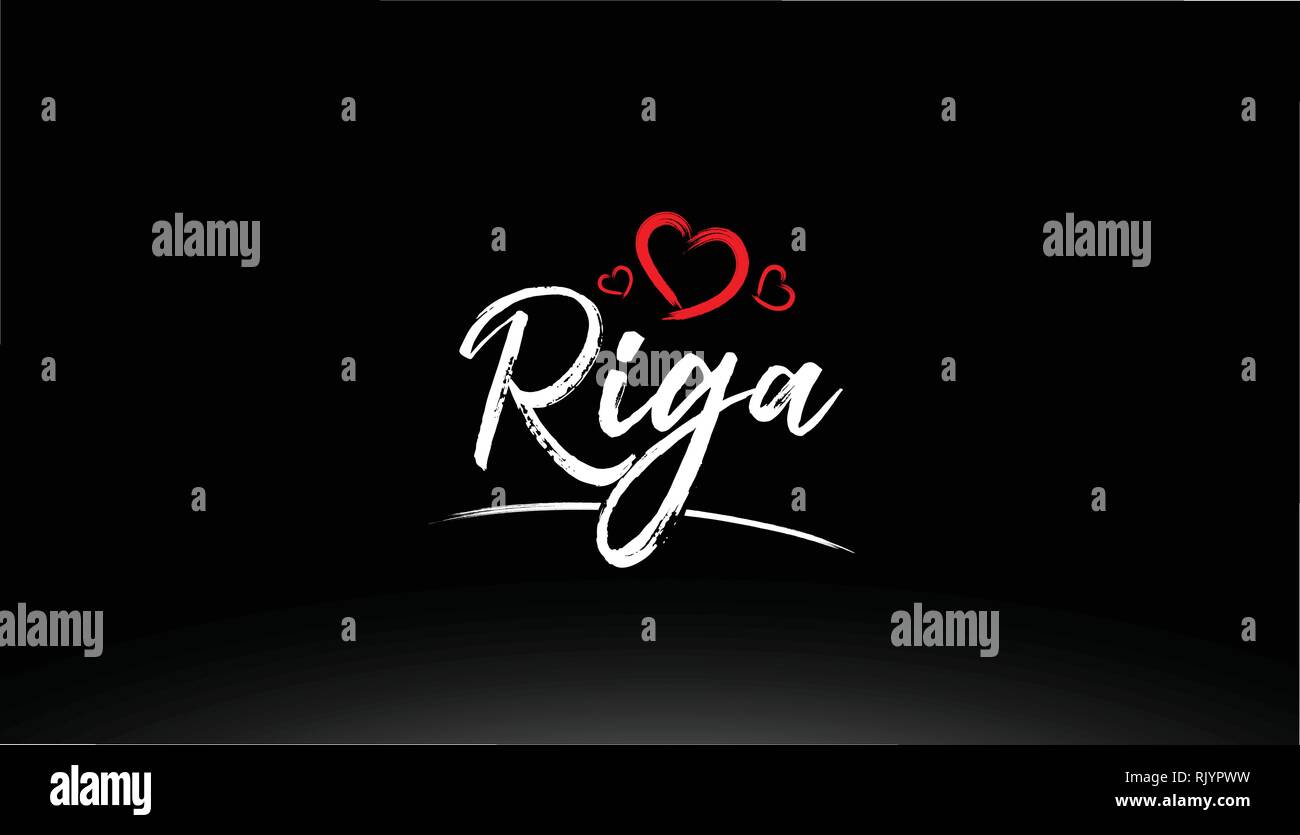 riga city hand written text with red heart suitable for logo or ...