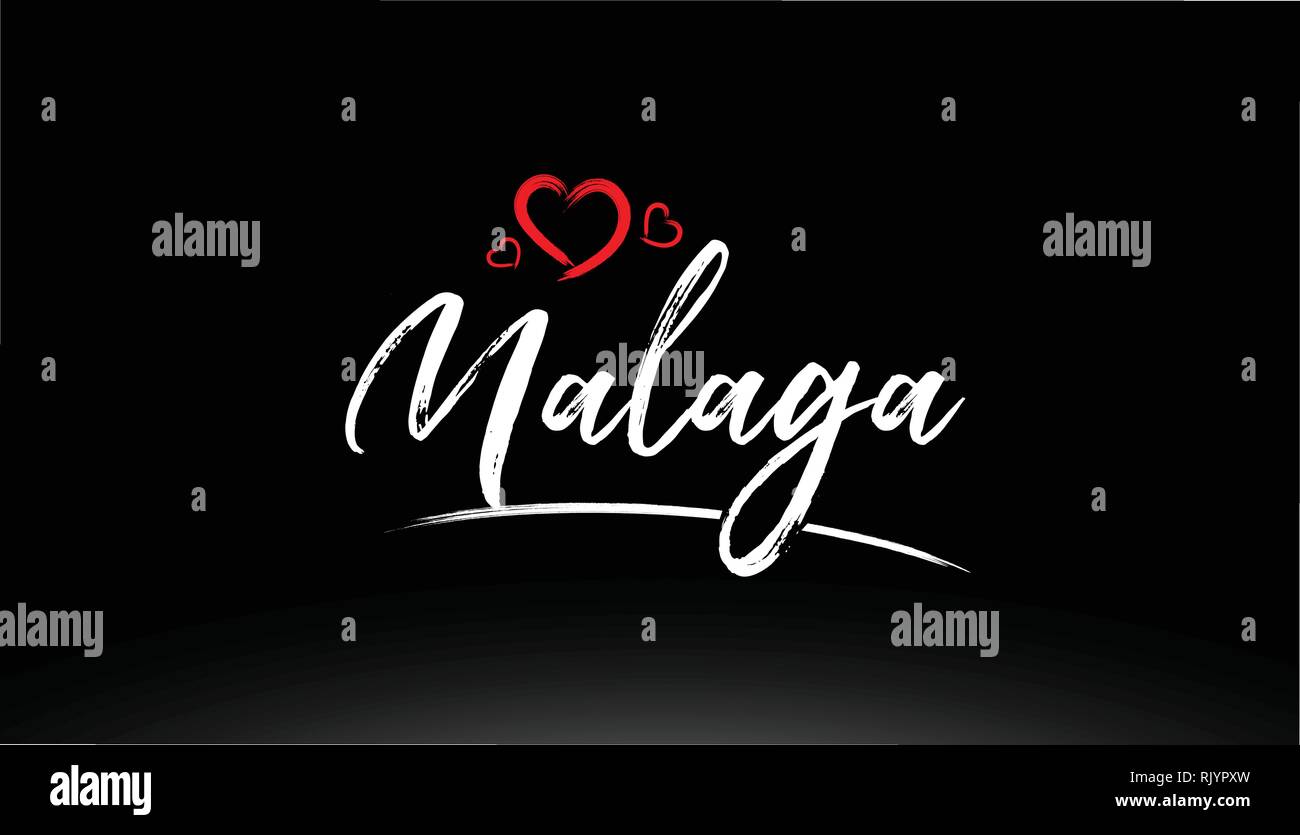 malaga city hand written text with red heart suitable for logo or ...