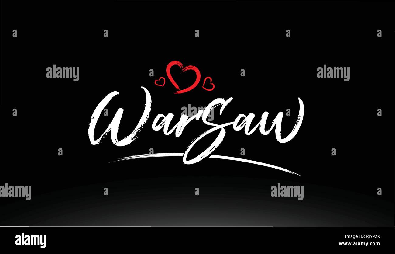 warsaw city hand written text with red heart suitable for logo or ...