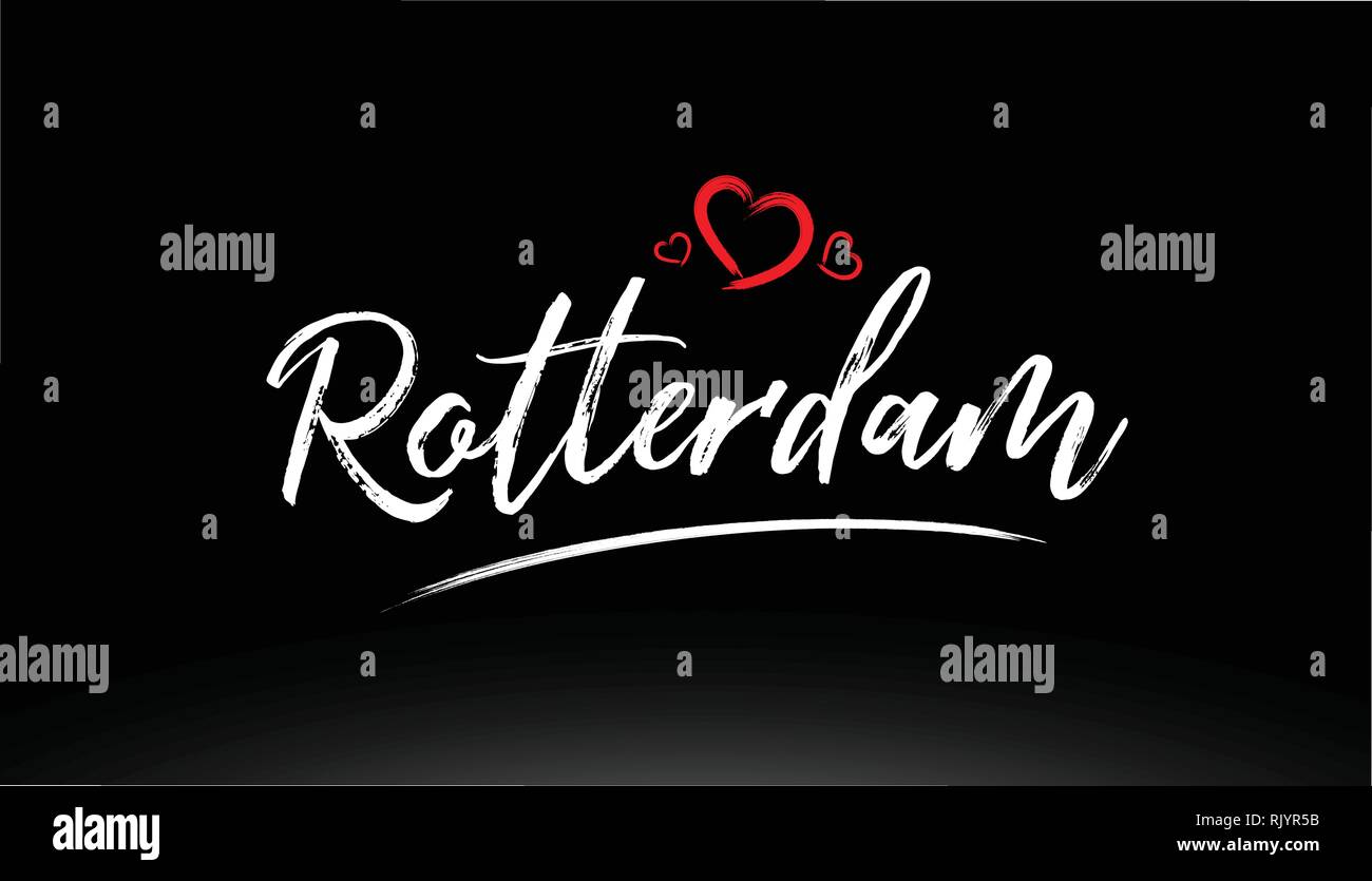 rotterdam city hand written text with red heart suitable for logo or ...