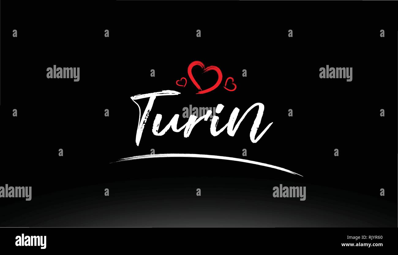 turin city hand written text with red heart suitable for logo or ...