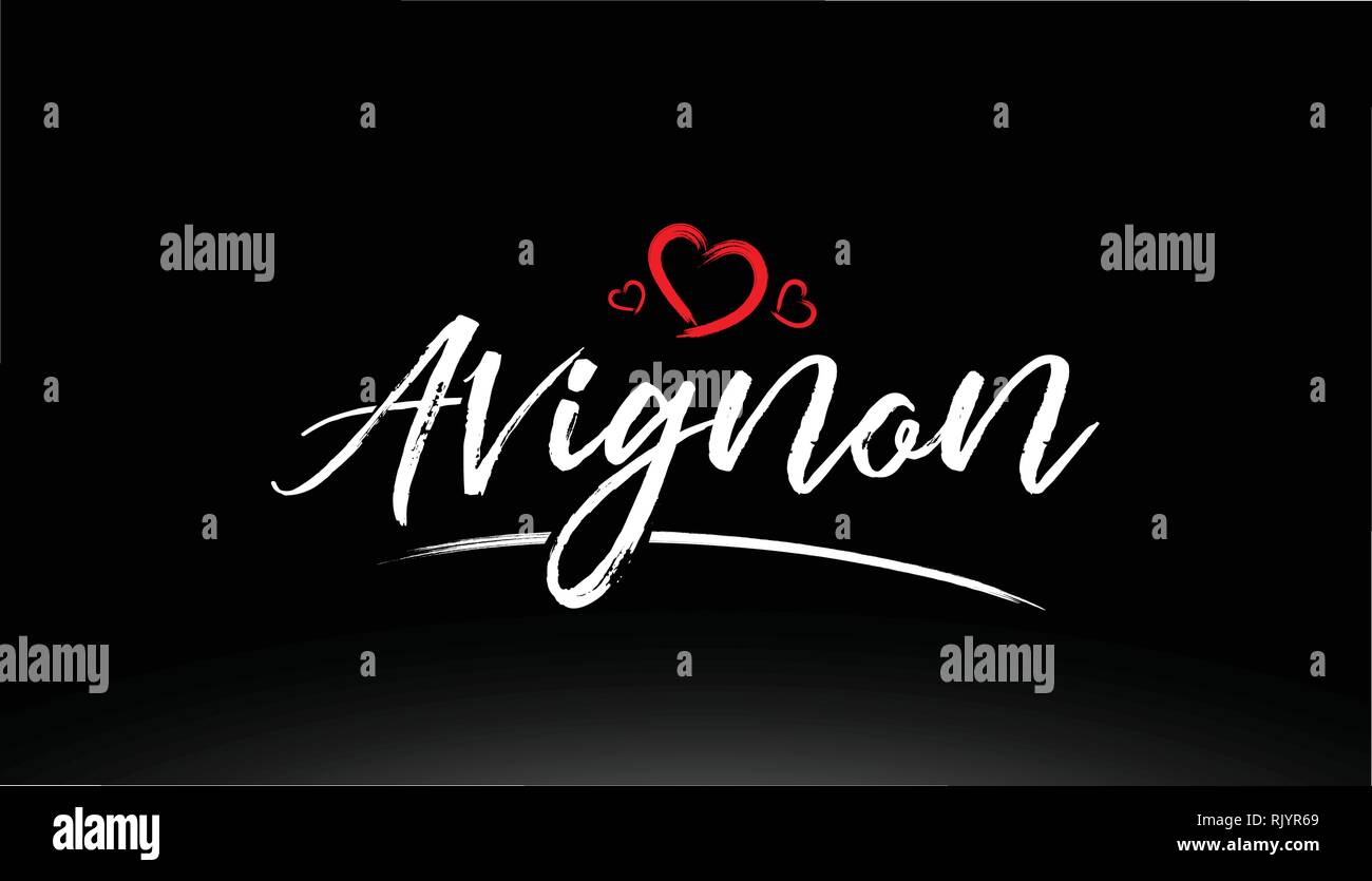 avignon city hand written text with red heart suitable for logo or ...