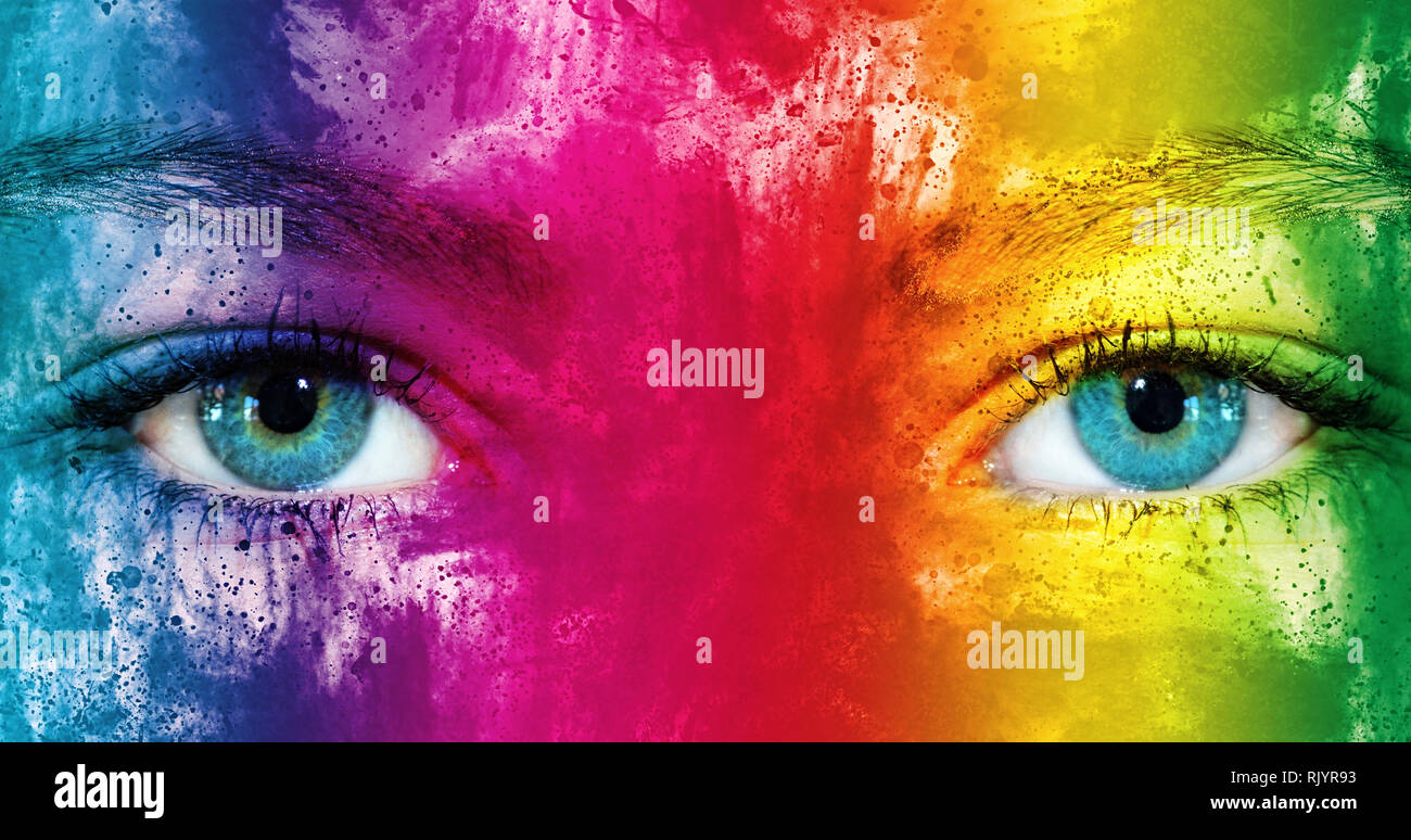 Rainbow colors in the face Stock Photo - Alamy
