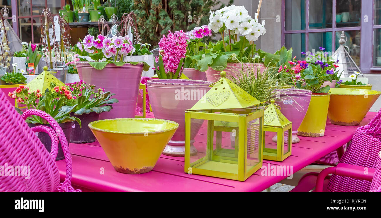 Colorful garden decoration Stock Photo - Alamy
