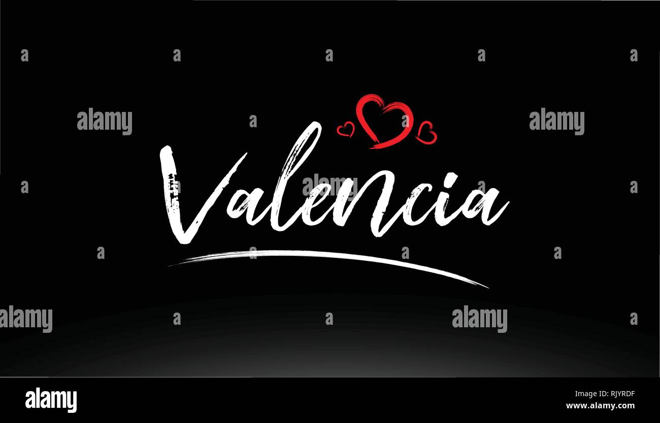 valencia city hand written text with red heart suitable for logo or ...
