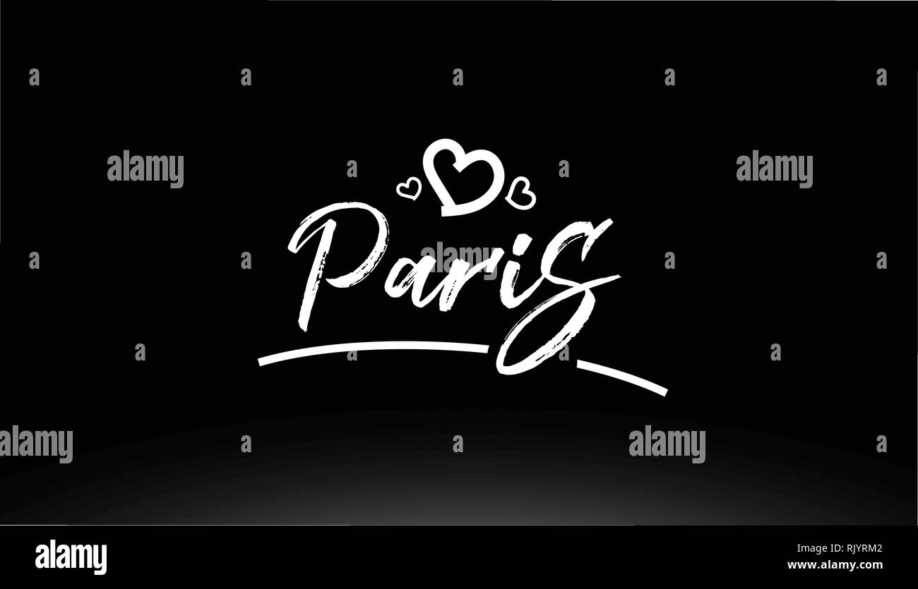 paris black and white city hand written text with heart for logo or ...